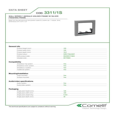 Comelit 33402M Data Sheet | PDF