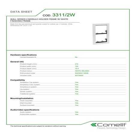 Comelit 33401M Data Sheet | PDF