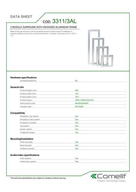 Comelit 33111A Data Sheet | PDF