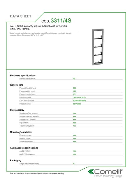 Comelit 3316/1 Data Sheet | PDF | Computing | Technology & Computing