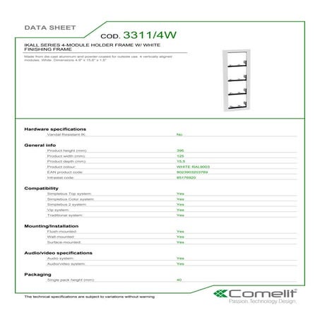 Comelit 33401M Data Sheet | PDF