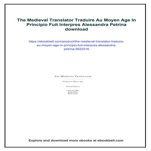 The Medieval Translator Traduire Au Moyen Age In Principio Fuit ...