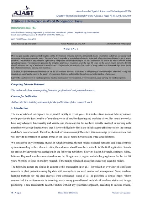 Weed Detection Using Deep Learning and Laser Weed Control | PDF | Agriculture | Industries