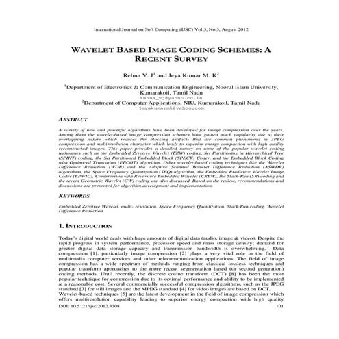Wavelet Based Image Coding Schemes A Recent Survey Pdf 7422