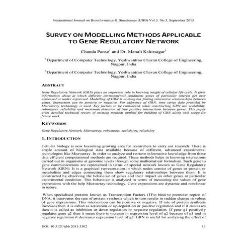 Survey On Modelling Methods Applicable To Gene Regulatory Network Pdf