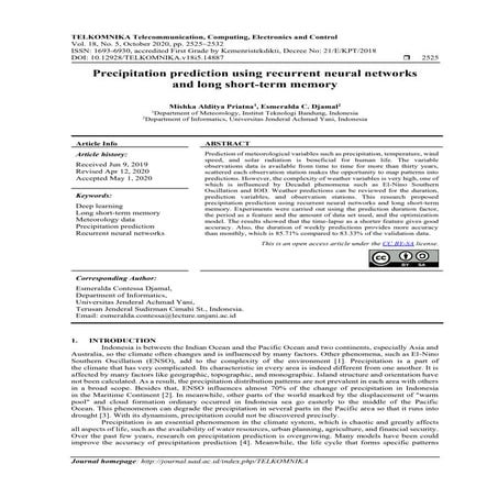 Precipitation prediction using recurrent neural networks and long short-term memory | PDF