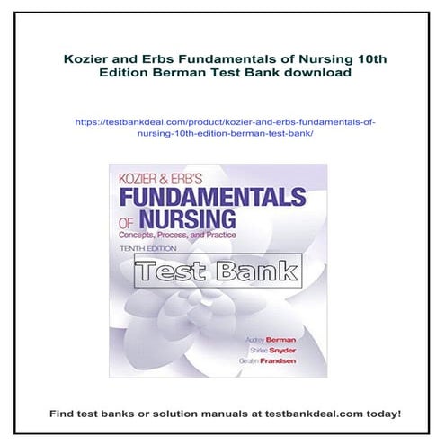 Kozier and Erbs Fundamentals of Nursing 10th Edition Berman Test Bank | PDF