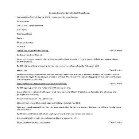 Lesson Plan for Level 1 Golf Coaching | DOCX