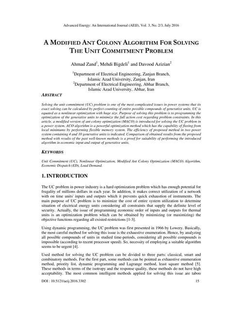 A Modified Ant Colony Algorithm For Solving The Unit Commitment Problem Pdf Computer