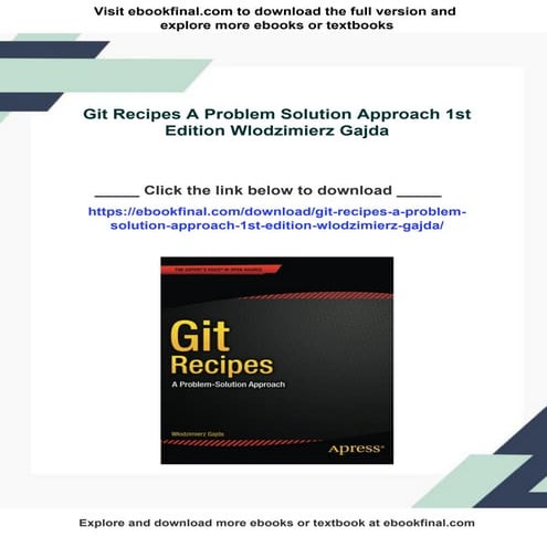 Git Recipes A Problem Solution Approach 1st Edition Wlodzimierz Gajda | PDF