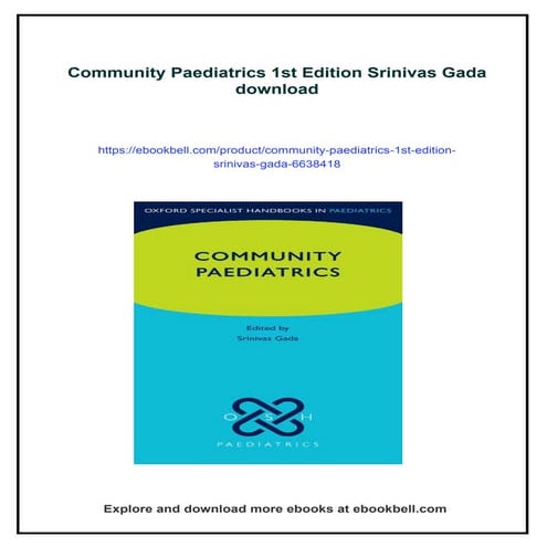 Community Paediatrics 1st Edition Srinivas Gada | PDF
