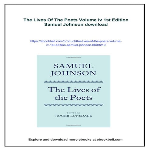 The Lives Of The Poets Volume Iv 1st Edition Samuel Johnson | PDF