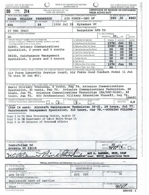 DD Form 214; Jeff Finger (Page 1 of 2) | PDF