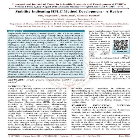 Stability Indicating HPLC Method Development A Review | PDF