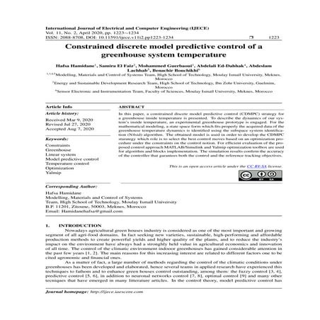 Constrained Discrete Model Predictive Control Of A Greenhouse System Temperature Pdf