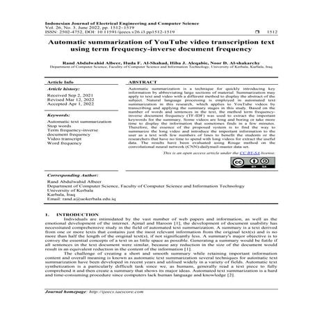 Automatic summarization of YouTube video transcription text using term ...