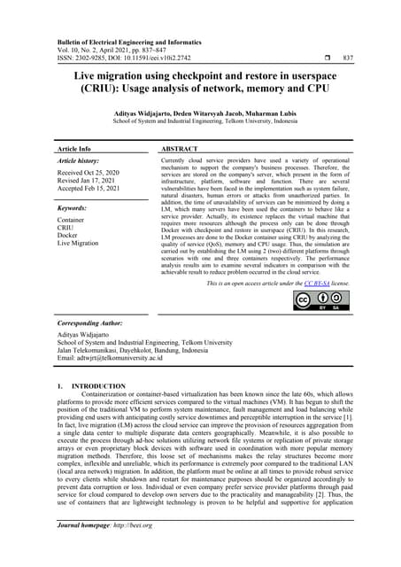 Live Migration Using Checkpoint And Restore In Userspace Criu Usage Analysis Of Network