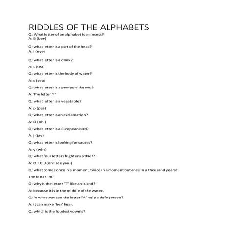 RIDDLES OF THE ALPHABETS | PDF