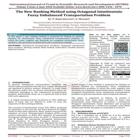 The New Ranking Method Using Octagonal Intuitionistic Fuzzy Unbalanced Transportation Problem Pdf 7014