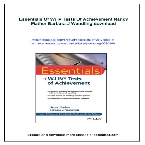 Essentials Of Wj Iv Tests Of Achievement Nancy Mather Barbara J ...