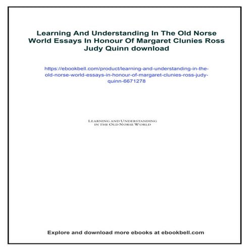 Learning And Understanding In The Old Norse World Essays In Honour Of ...