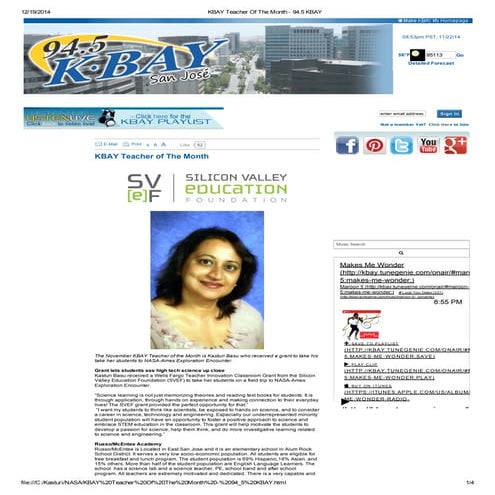 KBAY Teacher Of The Month - 2014 | PDF