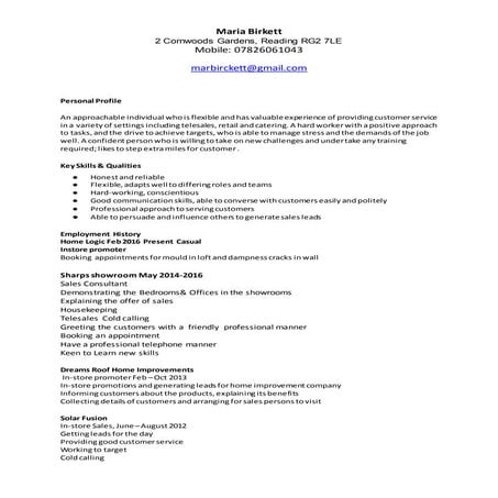 Maria Birkett CV 2016 | DOCX