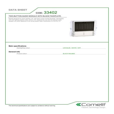 Comelit 33402 Data Sheet | PDF