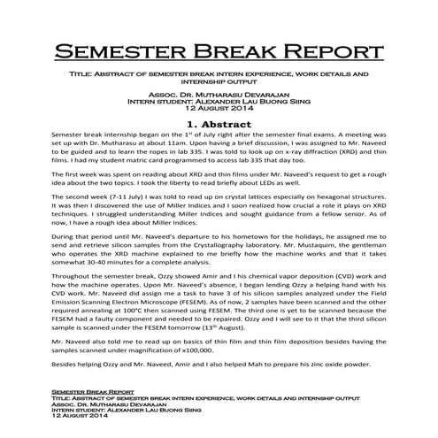 Semester Break Report | PDF