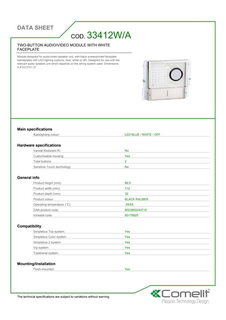 Comelit 6402E Data Sheet | PDF