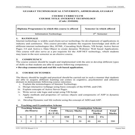 GTU IT Sem4 Internet Techology 3341604 | PDF | Web Design and HTML ...