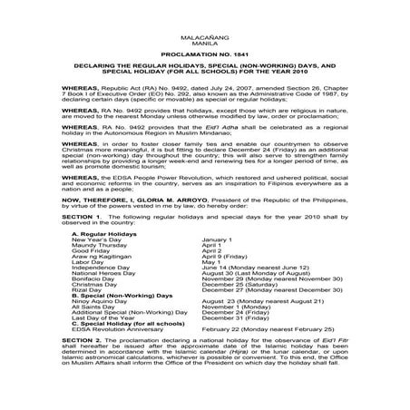 2015 Philippine Holidays - Proclamation No. 831, s. 2014 | PDF