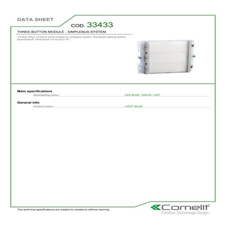 Comelit 33433 Data Sheet | PDF | Technology & Computing