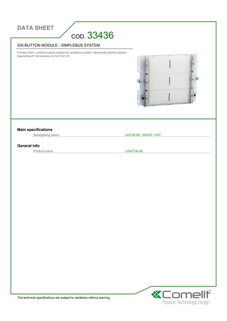 Comelit 6402E Data Sheet | PDF