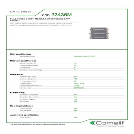 Comelit 33401M Data Sheet | PDF