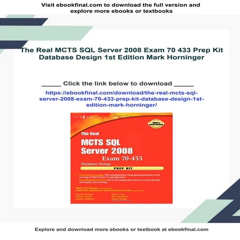 The Real MCTS SQL Server 2008 Exam 70 433 Prep Kit Database Design 1st Edition Mark Horninger | PDF