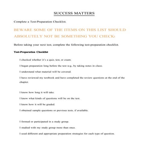 Test Taking Checklist | DOC