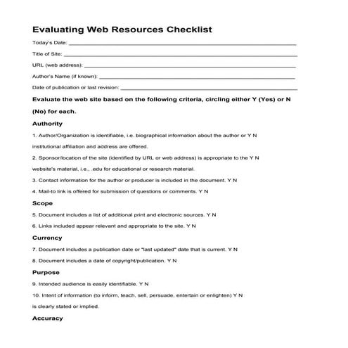 EvaluatingWebResourcesChecklist | DOC