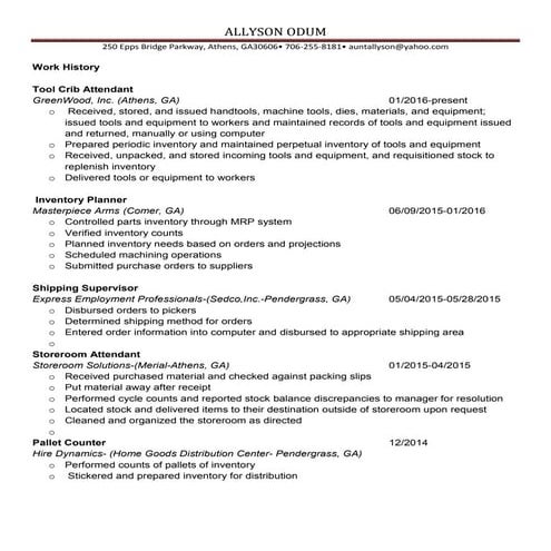 Resume Allyson Odum 2016 (1) (1) | PDF