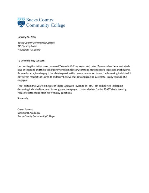 ITT Tech Letter of recommendation | DOCX