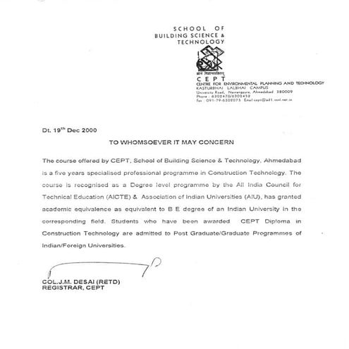 CEPT Equivalency Letter | PDF