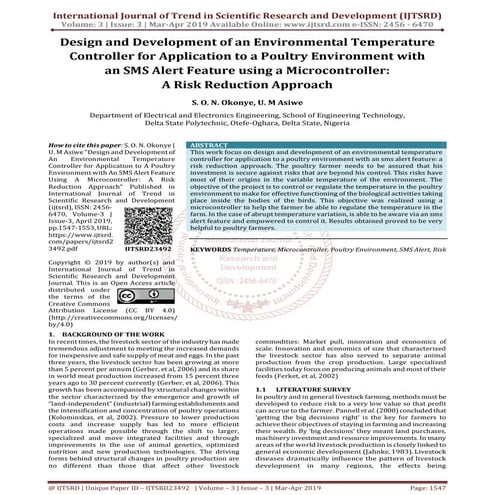 Design and Development of An Environmental Temperature Controller for Application to A Poultry ...