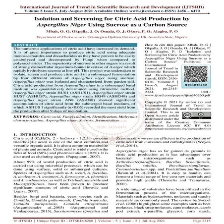 Isolation and Screening for Citric Acid Production by Aspergillus Niger ...