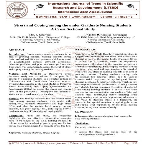 Stress and Coping among the under Graduate Nursing Students A Cross Sectional Study | PDF