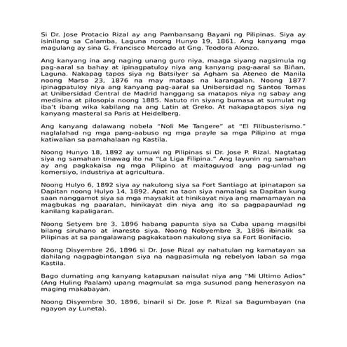 mga tala ukol sa buhay ni Rizal | PPTX