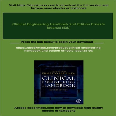 Clinical Engineering Handbook 2nd Edition Ernesto Iadanza (Ed.) | PDF