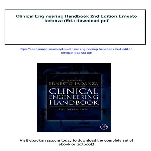 Clinical Engineering Handbook 2nd Edition Ernesto Iadanza (Ed.) | PDF