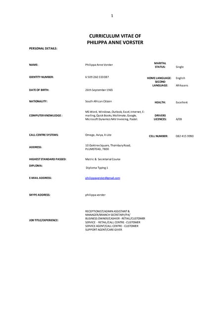 CV - D C BOTHA (December 2014) | PDF