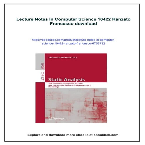Lecture Notes In Computer Science 10422 Ranzato Francesco | PDF
