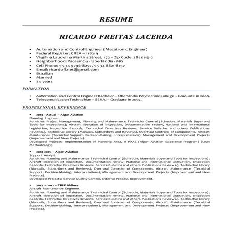 Curriculum_Ricardo_Engenharia_NovoModelo_English | DOCX | Operating Systems | Computer Software ...
